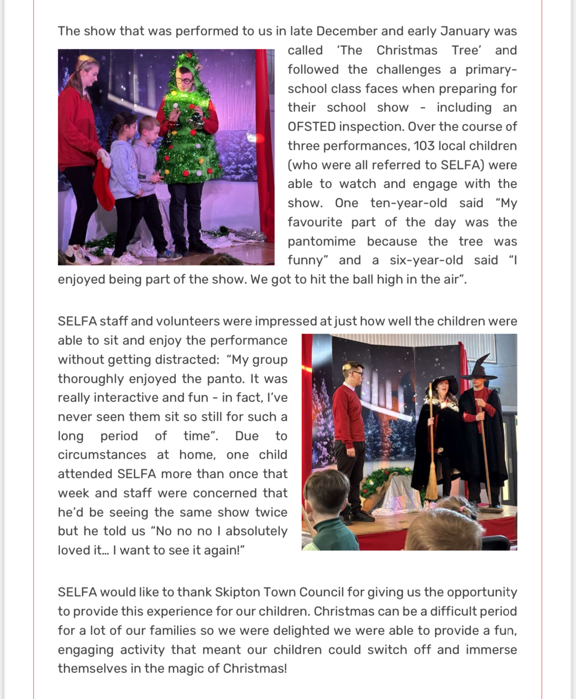 Selfa – Feedback from ‘The Christmas Tree.’ – Falling Stars Theatre